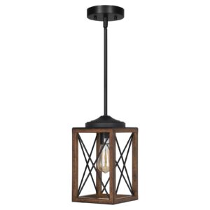 DEWENWILS Farmhouse Pendant Light, Metal Hanging Light Fixture with Wooden Grain Finish, 48 Inch Adjustable Pipes for Flat and Slop Ceiling, Kitchen Island, Bedroom, Dining Hall, E26 Base