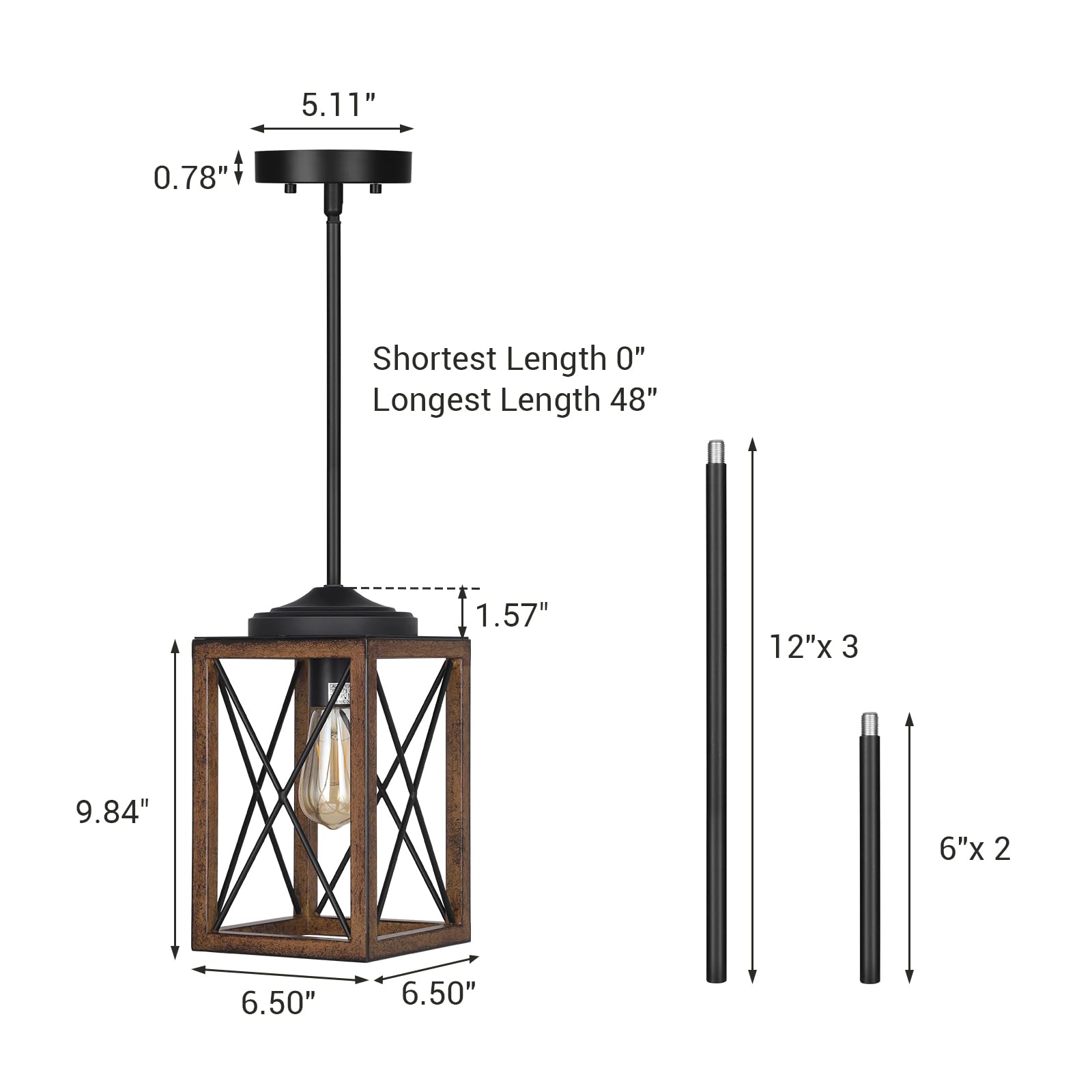 DEWENWILS Farmhouse Pendant Light, Metal Hanging Light Fixture with Wooden Grain Finish, 48 Inch Adjustable Pipes for Flat and Slop Ceiling, Kitchen Island, Bedroom, Dining Hall, E26 Base