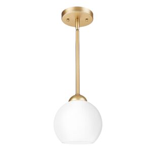 emak 7 inch globe pendant lights, modern gold pendant light fixtures, 1 light hanging lights with milk glass shade for kitchen island, bathroom, dining room, bedroom, pl119-gd-ml