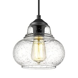 elyona industrial pendant light bubble glass kitchen island hanging pendant light fxiture modern hand blown seeded glass for farmhouse dining room bar bedroom living room 8 inch diam black