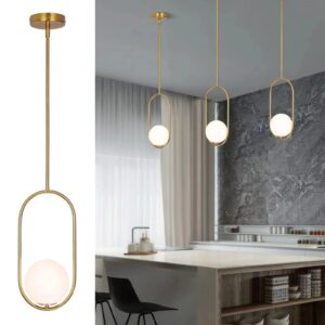 seeu modern pendant lighting gold globe pendant light fixture,mid century chandelier one light hanging fixture for kitchen island,adjustable length indoor lighting for dinning room bedroom