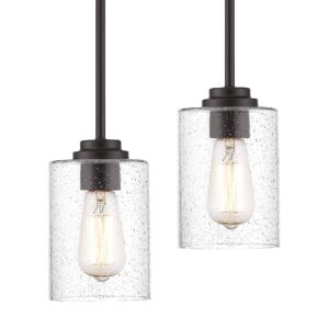 beionxii glass pendant light | farmhouse mini pendant lighting for kitchen island dining room over the sink, oil rubbed bronze with bubble glass - dmd9002-1h/2pk