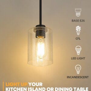 Beionxii Glass Pendant Light | Farmhouse Mini Pendant Lighting for Kitchen Island Dining Room Over The Sink, Oil Rubbed Bronze with Bubble Glass - DMD9002-1H/2PK