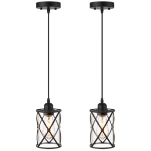 osimir industrial pendant light, 2 pack mini glass pendant light for kitchen, cage pendant lighting in black finish with clear glass, adjustable length, ch9176-1-2pk