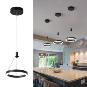 viruhaka dimmable led pendant light kitchen island 15w modern dining room black chandelier 1-ring pendant lighting bedroom bedside 59in cord adjustable, 6000k daylight…