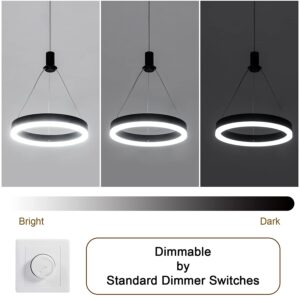 Viruhaka Dimmable LED Pendant Light Kitchen Island 15W Modern Dining Room Black Chandelier 1-Ring Pendant Lighting Bedroom Bedside 59in Cord Adjustable, 6000K Daylight…