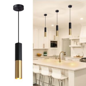 omgomne modern pendant light fixture for kitchen island,1-light black gold pendant lighting ceiling hanging light cord adjustable for living room bedroom bar (1 pack)