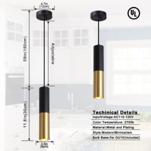 Omgomne Modern Pendant Light Fixture for Kitchen Island,1-Light Black Gold Pendant Lighting Ceiling Hanging Light Cord Adjustable for Living Room Bedroom Bar (1 Pack)