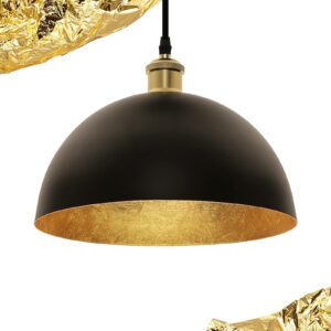 flynix black and gold leaf pendant light, vintage ceiling hanging light fixture, farmhouse adjustable metal hang lamp, industrial dining lights fixture for kitchen bar entryway restaurant warehouse