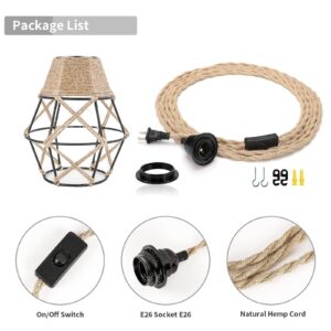 Industrial Plug in Pendant Light - 16.4ft Hanging lights with Plug In Cord Hemp Rope Hanging Lamp Farmhouse Hanging Light Fixtures with On/Off Switch for Kitchen Island Bedroom Living Room