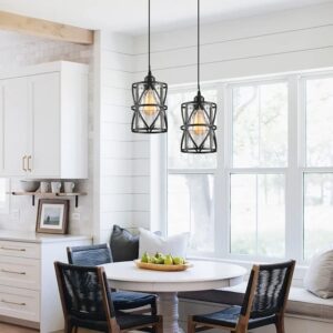 CAFULAM Black Pendant Lighting Modern Pendant Light, Adjustable Pendant Light Fixture,Pendant Lights Kitchen IslandLight (2-Pack)