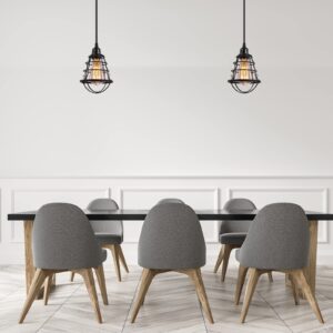 Industrial Pendant Light INNOCCY Edison Hanging Cage Pendant Lights E26 E27 Base Vintage Adjustable Pendant Lamp Fixture for Kitchen Home Lighting 2 Pack