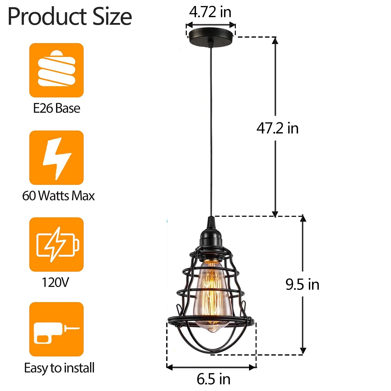 Industrial Pendant Light INNOCCY Edison Hanging Cage Pendant Lights E26 E27 Base Vintage Adjustable Pendant Lamp Fixture for Kitchen Home Lighting 2 Pack