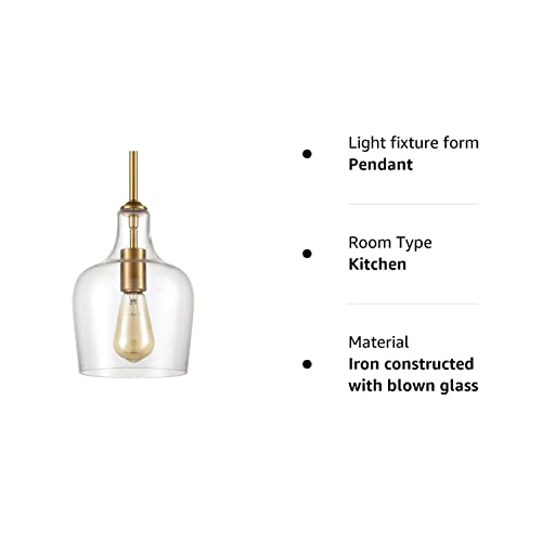 JEENKAE Modern Brass Glass Kitchen Pendant Lighting Rod-Hung Gold Pendant Light, 1-Light-1