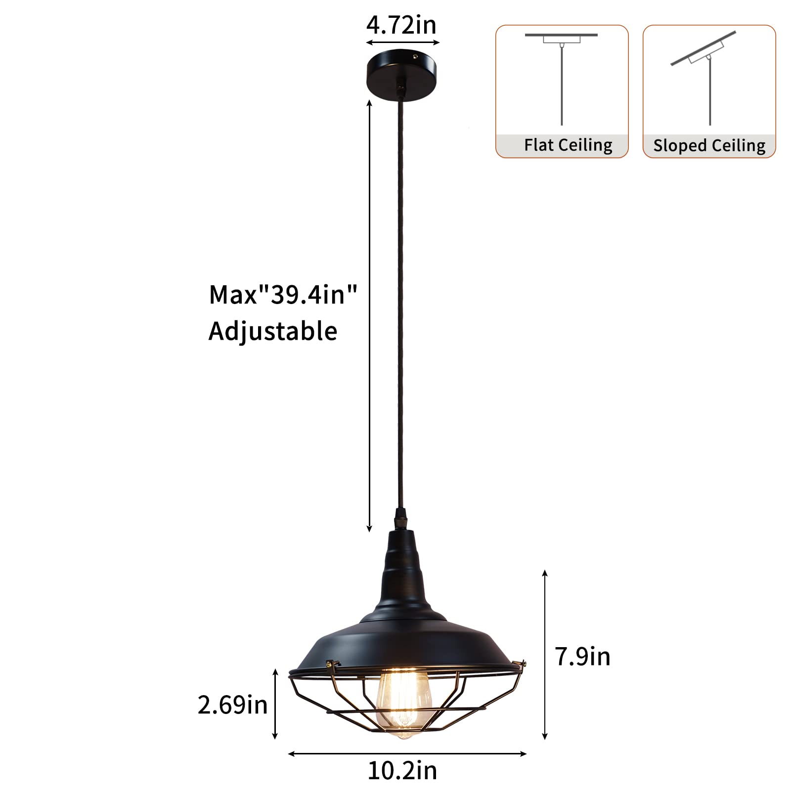 SESIMENT Farmhouse Pendant Light, Black Pendant Light, Industrial Pendant Light, Kitchen Pendant Light, Pendant Lights Kitchen Island,Island Pendant Lights for Kitchen,Bedroom, Living Room