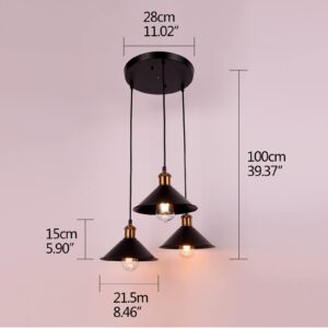 FIRVRE 3-Lights Industrial Pendant Light, Black Adjustable Metal Pendant Lights, E26 Base Socket, Ceiling Hanging Light Fixture for Home Kitchen,Dining Room,Café,Bulb Not Included