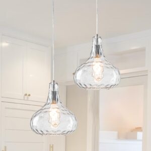 kelary glass pendant light hammered clear pendant lighting adjustable glass light ceiling fixture for hallway, kitchen sink, dinning room, living room 2packs