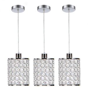 cuaulans 3 pack crystal pendant light, modern chrome kitchen island pendant lighting,cord adjustable bar ceiling hanging lights for kitchen dining room bedroom bar