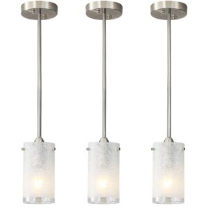 eietonte 1-light mini pendant light fixtures, modern chandelier hanging ceiling light with white frosted shade, brushed nickel pendant lighting for kitchen bedroom hallway, adjustable height, 3 pack