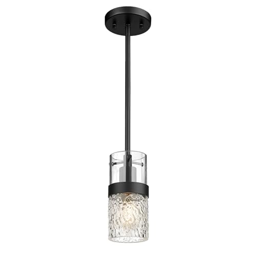 LMS Black Pendant Lights, Modern Industrial Pendant Lighting for Kitchen Island with Hammered Glass, LMS-172