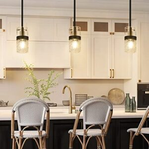 LMS Black Pendant Lights, Modern Industrial Pendant Lighting for Kitchen Island with Hammered Glass, LMS-172