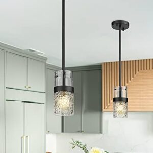 LMS Black Pendant Lights, Modern Industrial Pendant Lighting for Kitchen Island with Hammered Glass, LMS-172