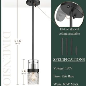 LMS Black Pendant Lights, Modern Industrial Pendant Lighting for Kitchen Island with Hammered Glass, LMS-172