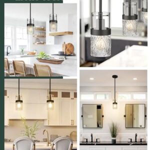 LMS Black Pendant Lights, Modern Industrial Pendant Lighting for Kitchen Island with Hammered Glass, LMS-172