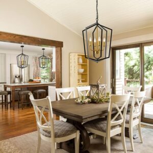 WJShome Lantern Pendant Light, 4-Light Gold Farmhouse Pendant Light, Modern Ceiling Hanging Light Fixture for Bedroom Kitchen Island Foyer Aisle Living Room Entryway Dining Room Hallway.