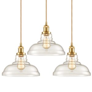 claxy industrial brass/gold pendant lights glass dome kitchen hanging light fixture-3 pack