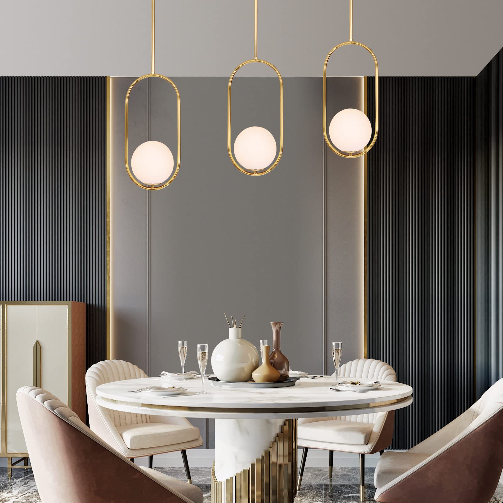 Bomluzo Modern Pendant Lighting Gold Hanging Light Fixture for Sloped Ceiling,Brass Pendant Lighting Fixture Pendant Chandelier Globe Pendant Light for Kitchen Island,Dinning Room Bedside Lighting