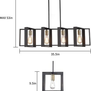 35.4" Kitchen Island Lighting Fixture, Dining Room 4 Lights Chandeliers, Black Wood+Metal Pendant Light for Foyer Hallway Living Room