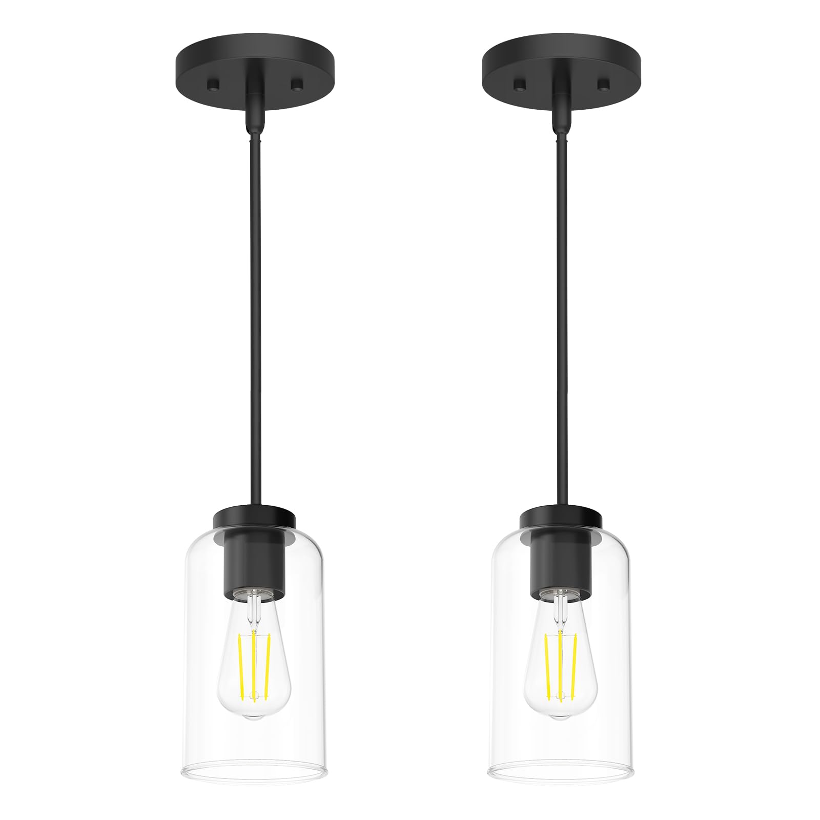 Zevluck 2-Pack Pendant Light, Matte Black Pendant Lighting with 5 Adjustable Tubes, Hanging Light Fixtures with Clear Glass Shade, Tiltable Pendant Lighting for Kitchen Island, Dining Room