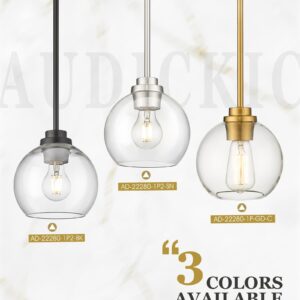 Audickic Brass Pendant Lights Kitchen Island 2 Pack, Farmhouse Gold Pendant Light with Clear Glass Globe Shade, Kitchen Island Lighting for Dining Room Entryway, AD-22280-1P2-GD-C