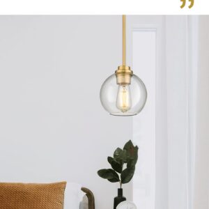 Audickic Brass Pendant Lights Kitchen Island 2 Pack, Farmhouse Gold Pendant Light with Clear Glass Globe Shade, Kitchen Island Lighting for Dining Room Entryway, AD-22280-1P2-GD-C