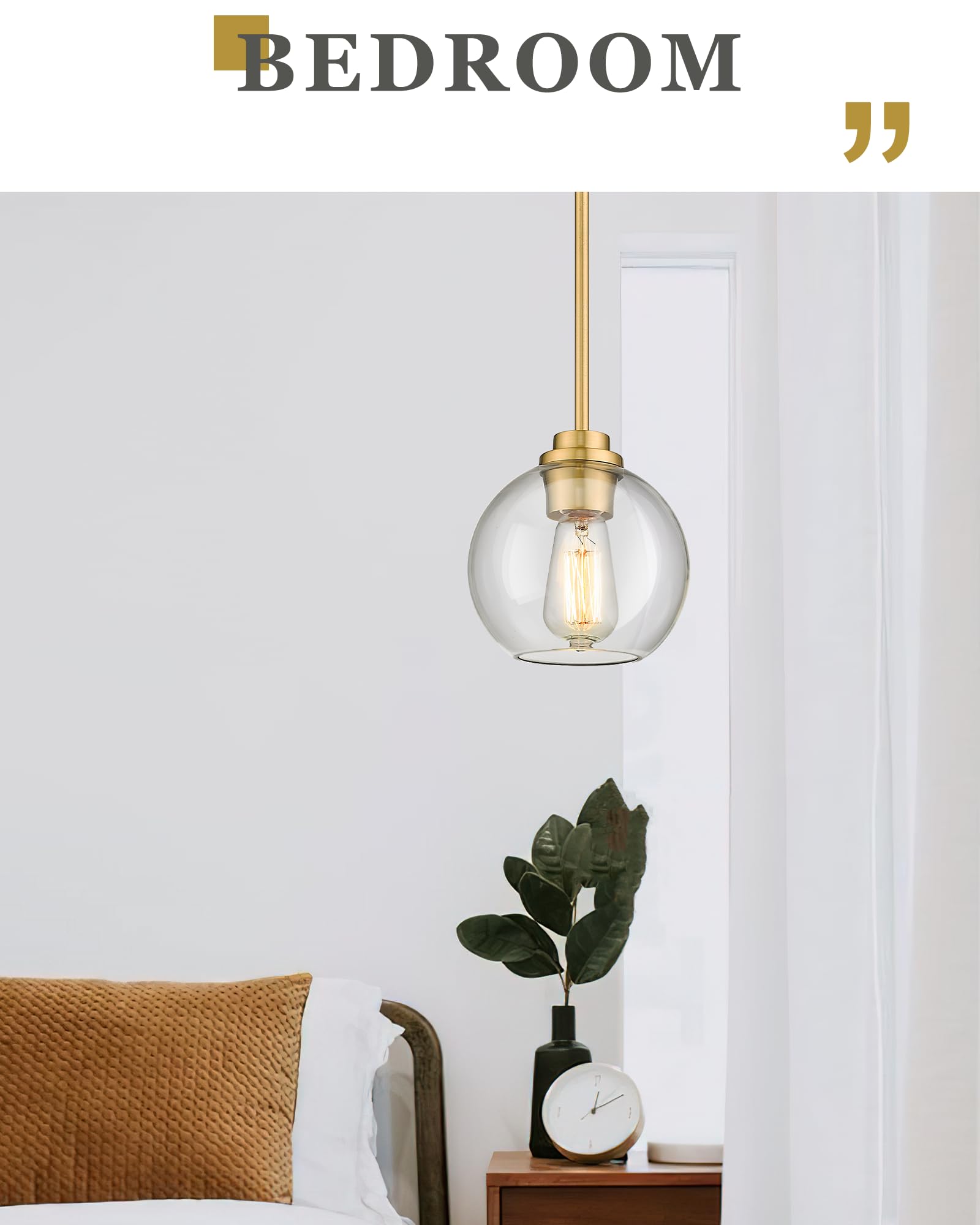 Audickic Brass Pendant Lights Kitchen Island 2 Pack, Farmhouse Gold Pendant Light with Clear Glass Globe Shade, Kitchen Island Lighting for Dining Room Entryway, AD-22280-1P2-GD-C