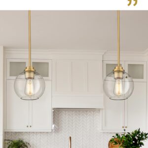 Audickic Brass Pendant Lights Kitchen Island 2 Pack, Farmhouse Gold Pendant Light with Clear Glass Globe Shade, Kitchen Island Lighting for Dining Room Entryway, AD-22280-1P2-GD-C