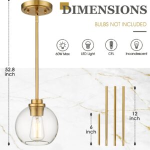 Audickic Brass Pendant Lights Kitchen Island 2 Pack, Farmhouse Gold Pendant Light with Clear Glass Globe Shade, Kitchen Island Lighting for Dining Room Entryway, AD-22280-1P2-GD-C