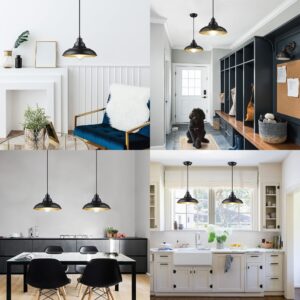 FLQMYQ Pendant Lighting, Farmhouse Decor Adjustable Metal Hanging Lamp Ceiling Lamp, Hanging Light Fixtures, Industrial Black Pendant Lights for Kitchen Island Dining Room Barn, E26 Base, 2 Pack