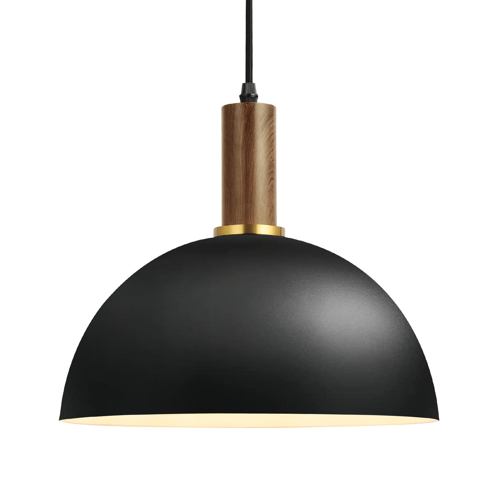 Black Pendant Lighting,Large Wooden Pendant Light, Modern Dome Adjustable Ceiling Hanging Light Fixture for Kitchen Island,Dining Room,Coffee Bar,Restaurant11.8