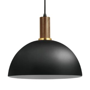 Black Pendant Lighting,Large Wooden Pendant Light, Modern Dome Adjustable Ceiling Hanging Light Fixture for Kitchen Island,Dining Room,Coffee Bar,Restaurant11.8