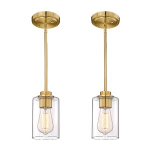 audickic brass pendant lights kitchen island 2 pack, farmhouse gold pendant lighting with clear glass shade, mini hanging light fixture for kitchen sink dining, ad-22281-1p2-gd-c