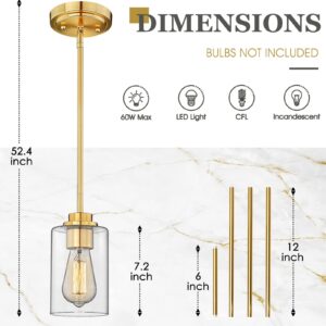 Audickic Brass Pendant Lights Kitchen Island 2 Pack, Farmhouse Gold Pendant Lighting with Clear Glass Shade, Mini Hanging Light Fixture for Kitchen Sink Dining, AD-22281-1P2-GD-C