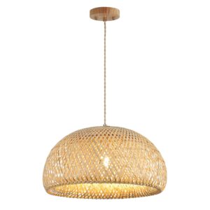 hchunqjor bamboo large pendant light fixture 17.8 inch one-light adjustable rustic basket handmade woven pendant lighting for kitchen island farmhouse dining room living room