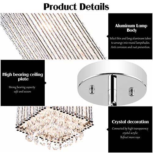 MO&OK 3 Pack Crystal Chandelier Modern Pendent Lights Adjustable Hanging Lighting with Metal Lampshade Rectangle Chandeliers for Kitchen Island Dinningroom,Entrance Living Room H9.8 xD5.2 Chrome