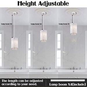 MO&OK 3 Pack Crystal Chandelier Modern Pendent Lights Adjustable Hanging Lighting with Metal Lampshade Rectangle Chandeliers for Kitchen Island Dinningroom,Entrance Living Room H9.8 xD5.2 Chrome