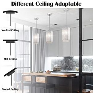 MO&OK 3 Pack Crystal Chandelier Modern Pendent Lights Adjustable Hanging Lighting with Metal Lampshade Rectangle Chandeliers for Kitchen Island Dinningroom,Entrance Living Room H9.8 xD5.2 Chrome