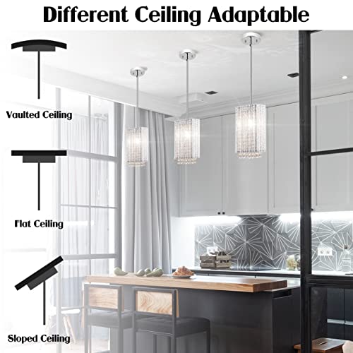 MO&OK 3 Pack Crystal Chandelier Modern Pendent Lights Adjustable Hanging Lighting with Metal Lampshade Rectangle Chandeliers for Kitchen Island Dinningroom,Entrance Living Room H9.8 xD5.2 Chrome