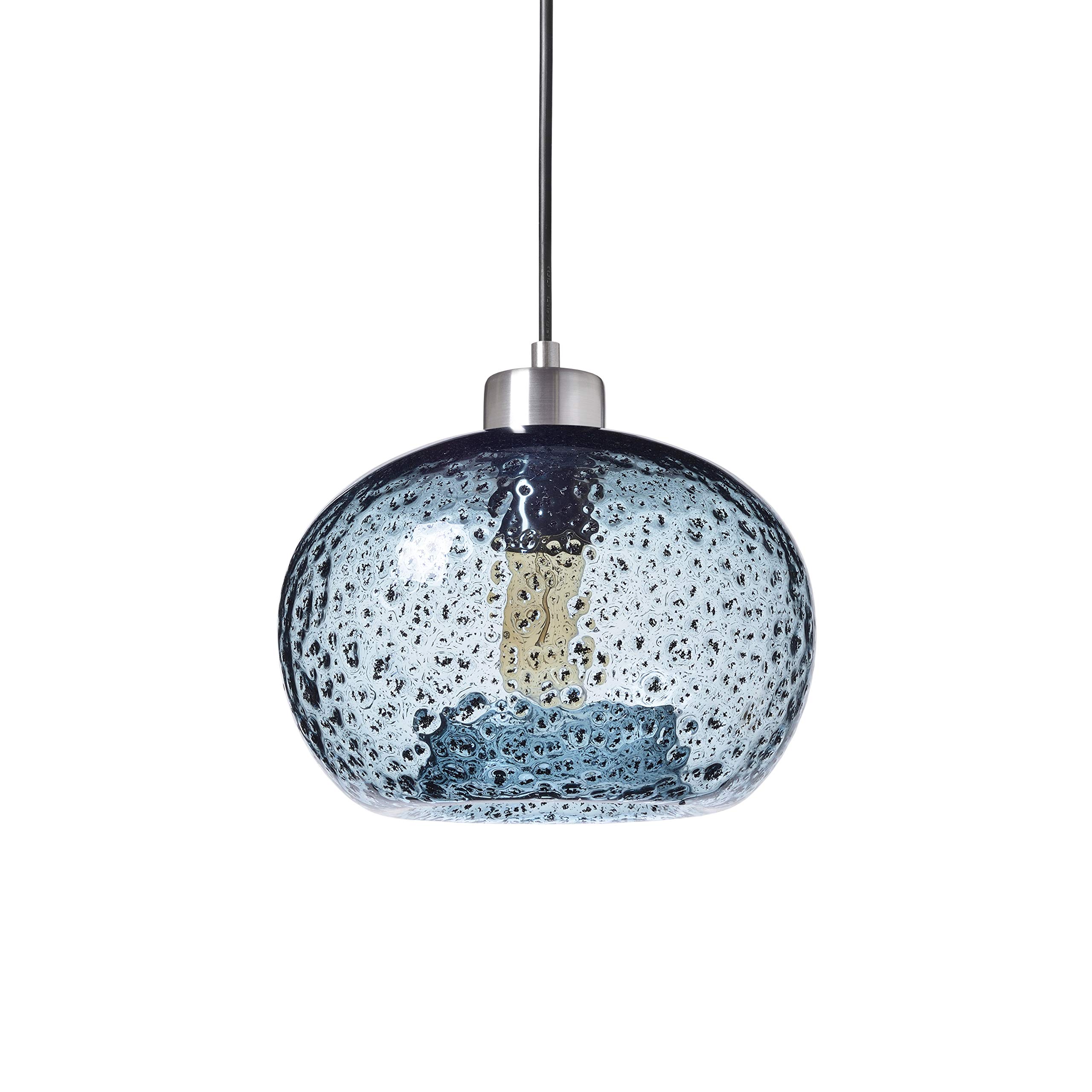 Trustwoods Hand blown Glass Pendant Light for Kitchen Island Sink Restaurant Farmhouse, Grey Blue, Brushed Nickel