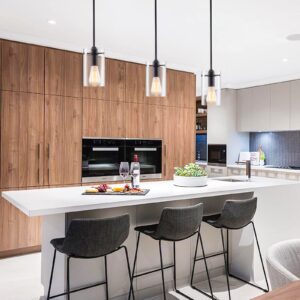 XUPUHOUSE Matte Black Pendant Lights Kitchen Island,Adjustable Hanging Pendant Light with Clear Glass Shade,Single Pendant Light Fixtures Ceiling Hanging for Living Room,Bedroom and Hallway,E26 Base